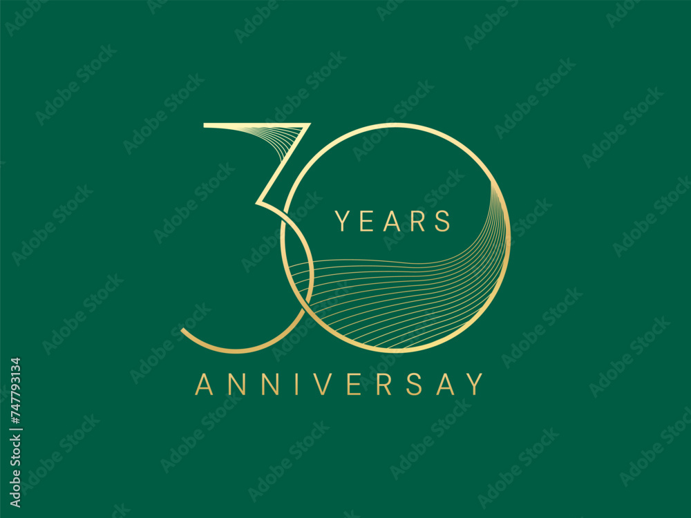 30th Anniversary with Overlapping and curved lines gold celebration ...