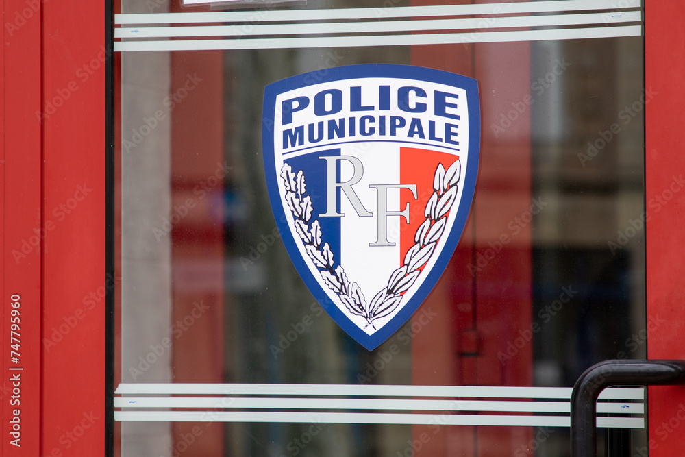 police municipale Municipal police facade wall logo and text sign on ...