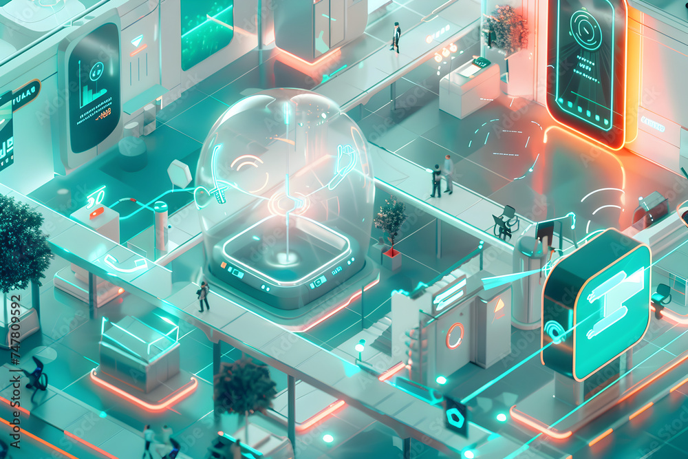 a visual showcasing the online banking revolution, featuring futuristic ...