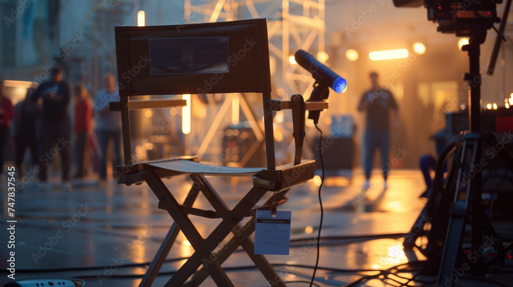 Create an iconic image featuring an empty director's chair with a name ...
