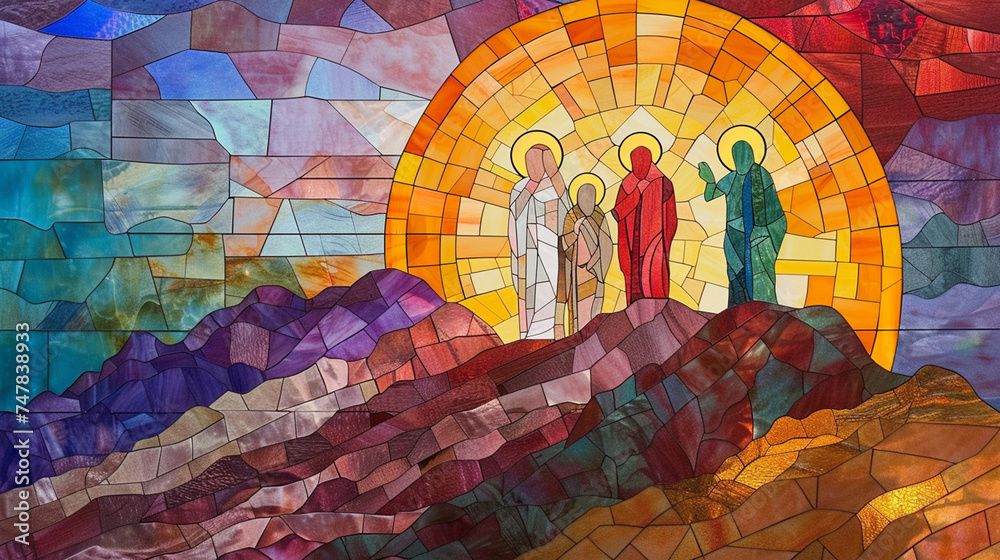 Illustrate the Transfiguration of Jesus on the mountain with Moses and ...