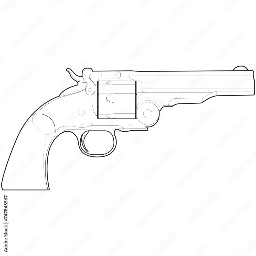 Revolver with line art style, Shooting gun, Weapon illustration, Vector ...