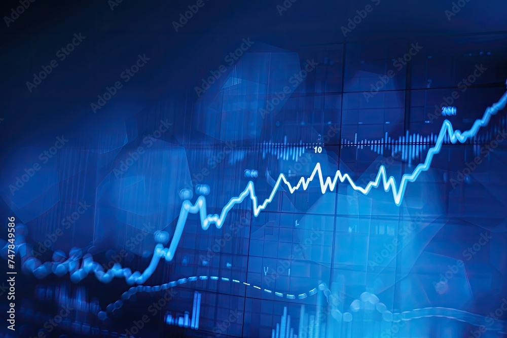 Closeup financial chart with uptrend line candlestick graph in stock ...
