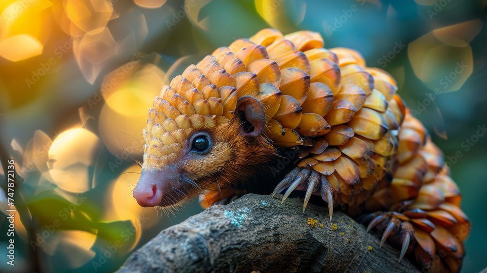 A close-up shot captures the distinctive scales and gentle expression ...