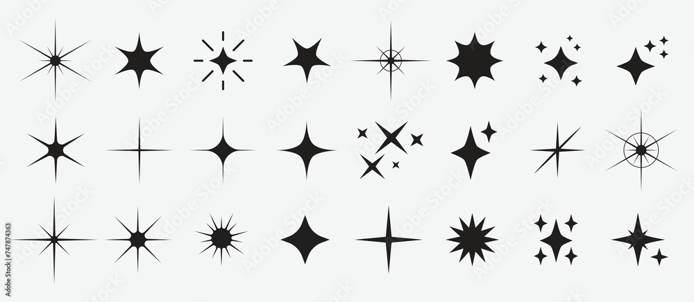 Set stars line art icon. Vector four-pointed star for logo, social ...