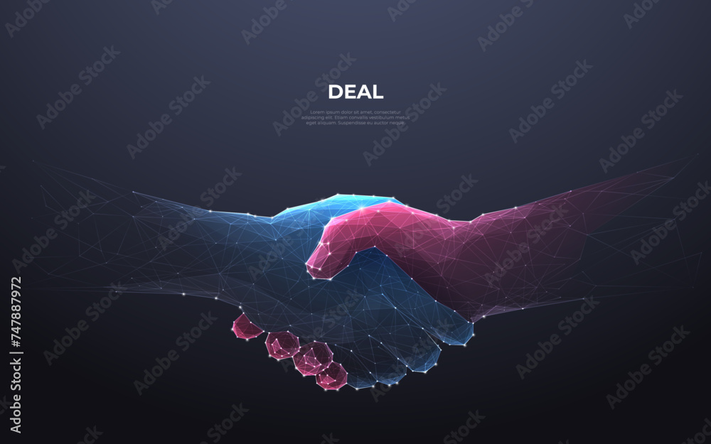 Abstract digital partnership concept. Handshake consists of polygons ...