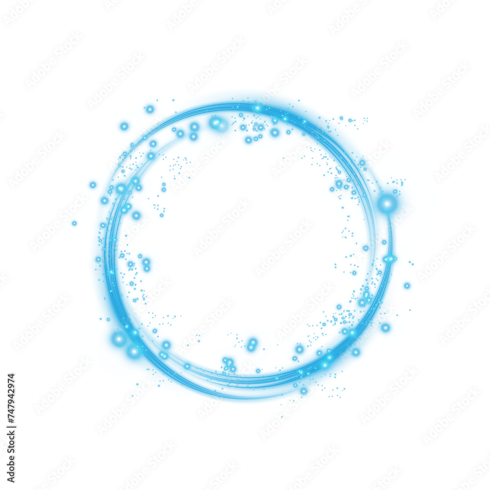 Blue spark circle light effect with magic glow. Abstract round glitter ...