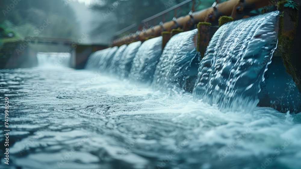The force of water is captured as it rushes through sluice gates at a ...