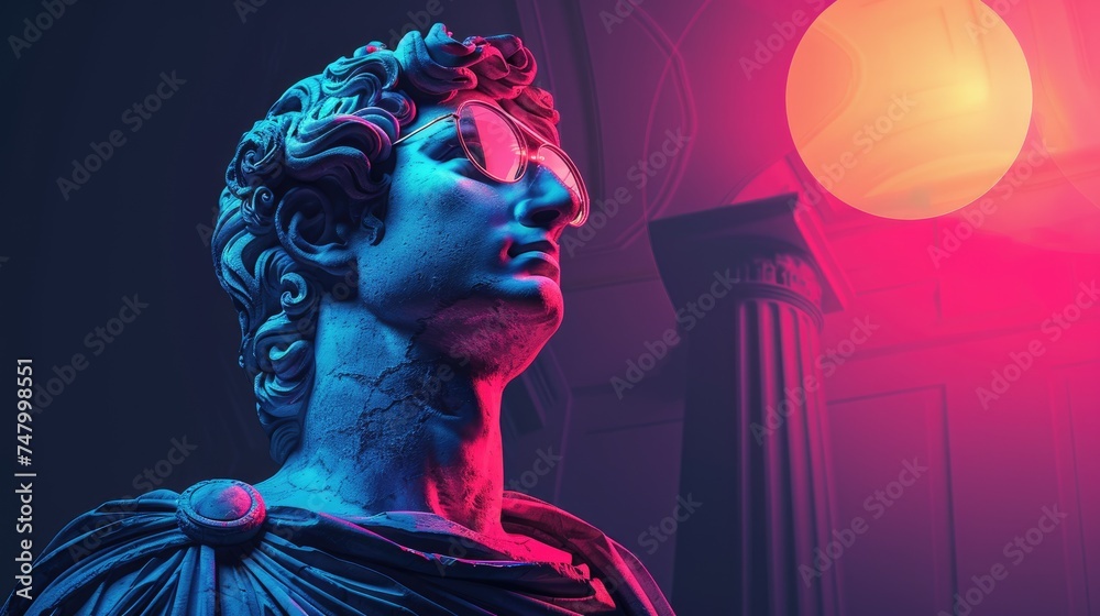 Psychedelic visual trends: surreal antique greek god sculpture, roman ...