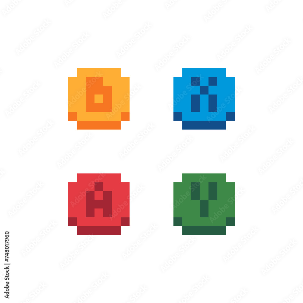 Button sticker, buttons set pixel art style icon, design for logo, web ...