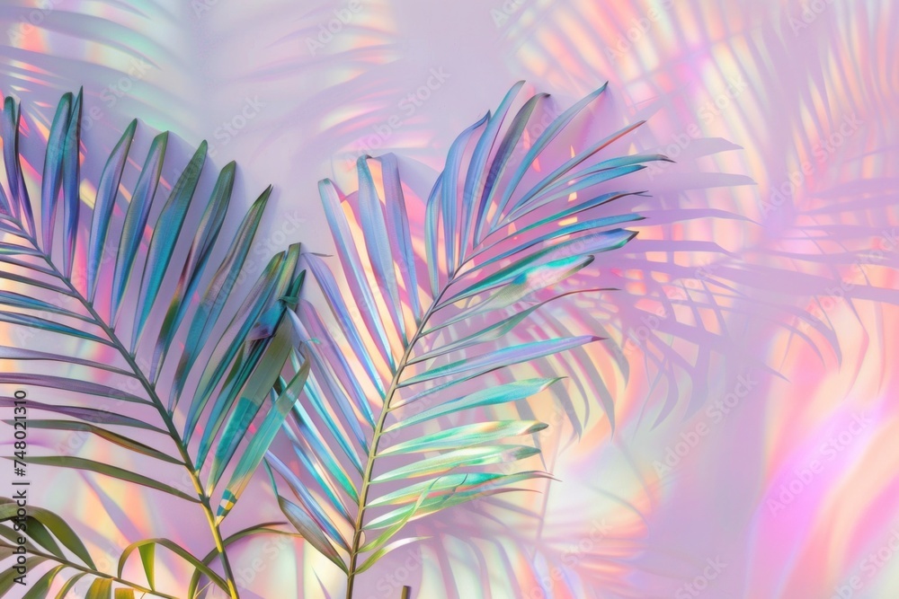 The pastel backdrop of this tropical wallpaper enhances the light and ...