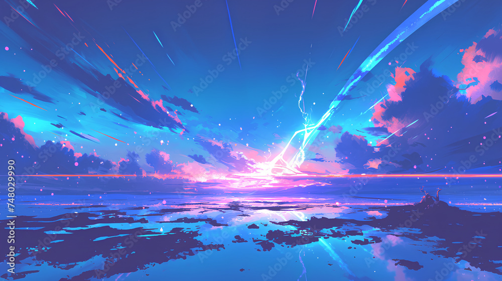 amazing lightning strike, anime background Stock Illustration | Adobe Stock