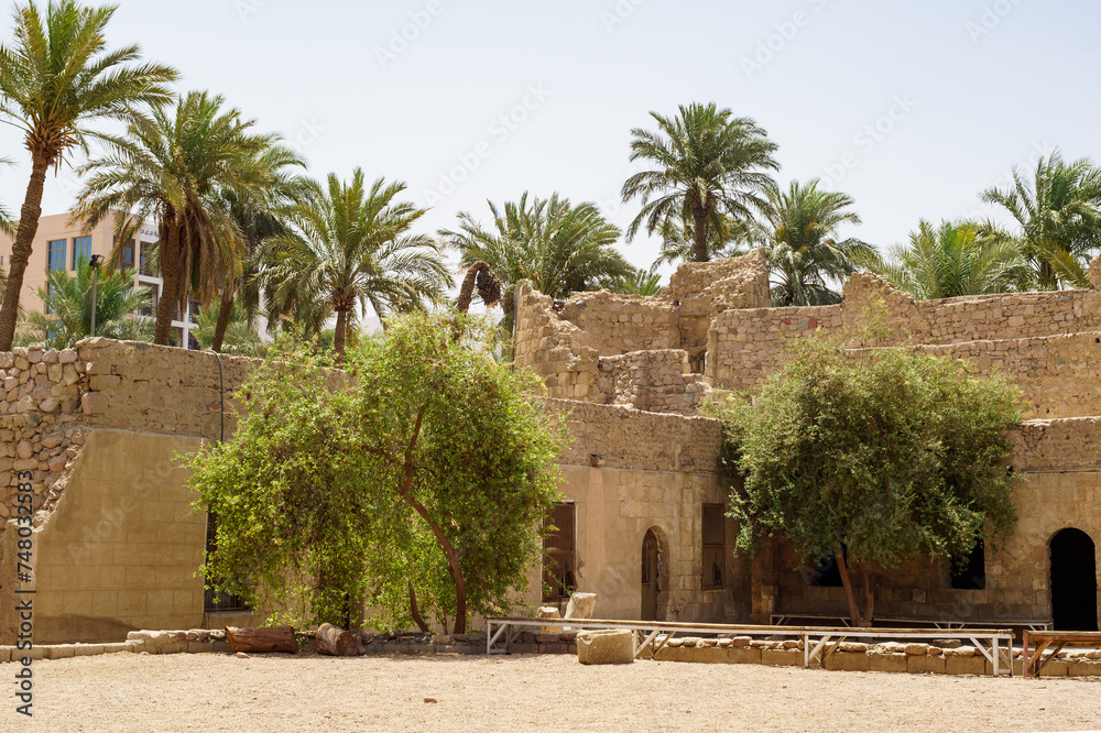 Antick ruins of Aqaba Fortress walls, or Aqaba Castle, Mamluk Castle ...