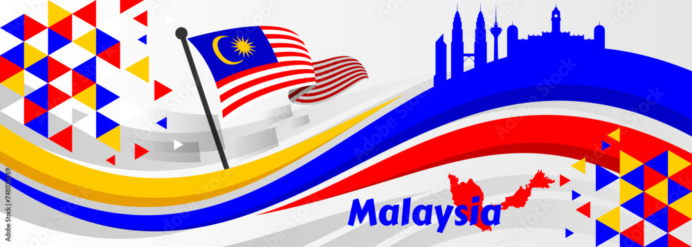 31 August - Malaysia Independence Day greeting banner. Malaysian with ...