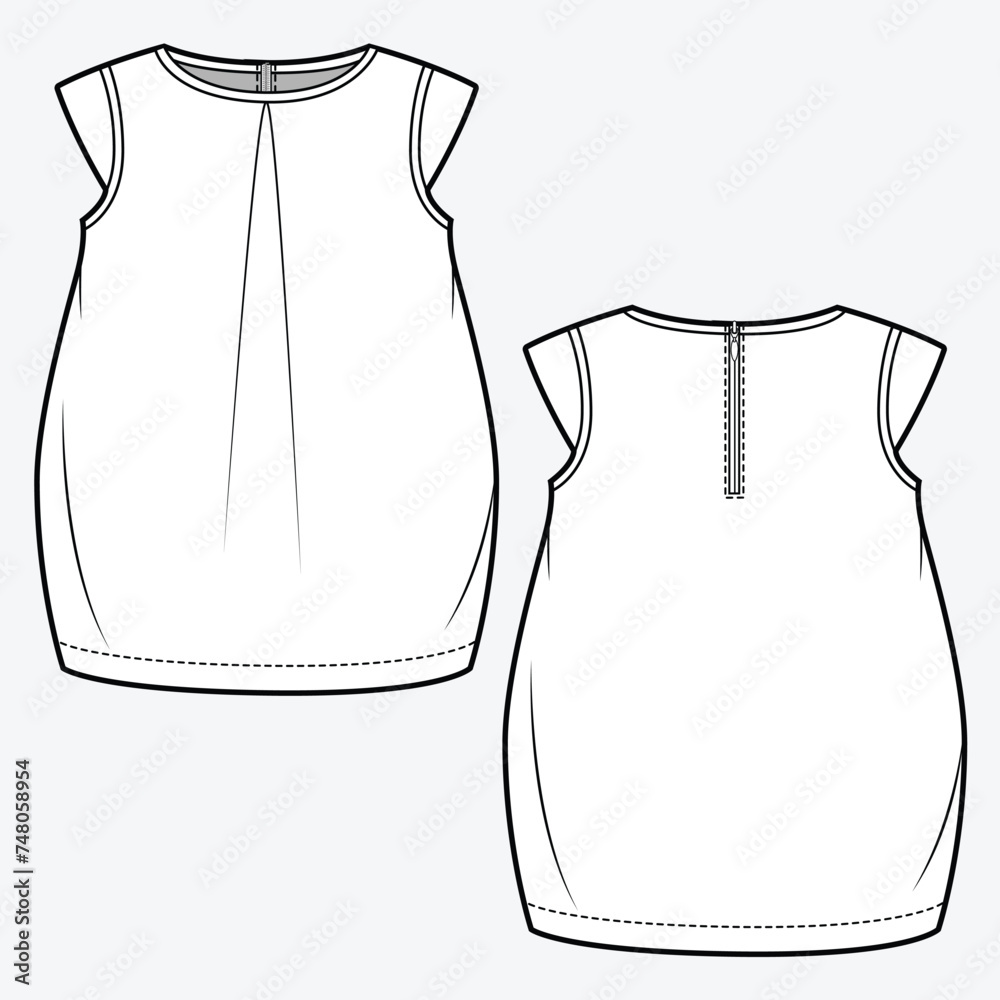 Longline tube tops for fashion front and back view flat sketch vector ...