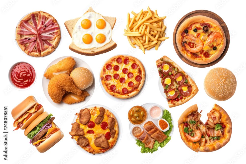 All fast food collection set Isolated on transparent background, fried ...