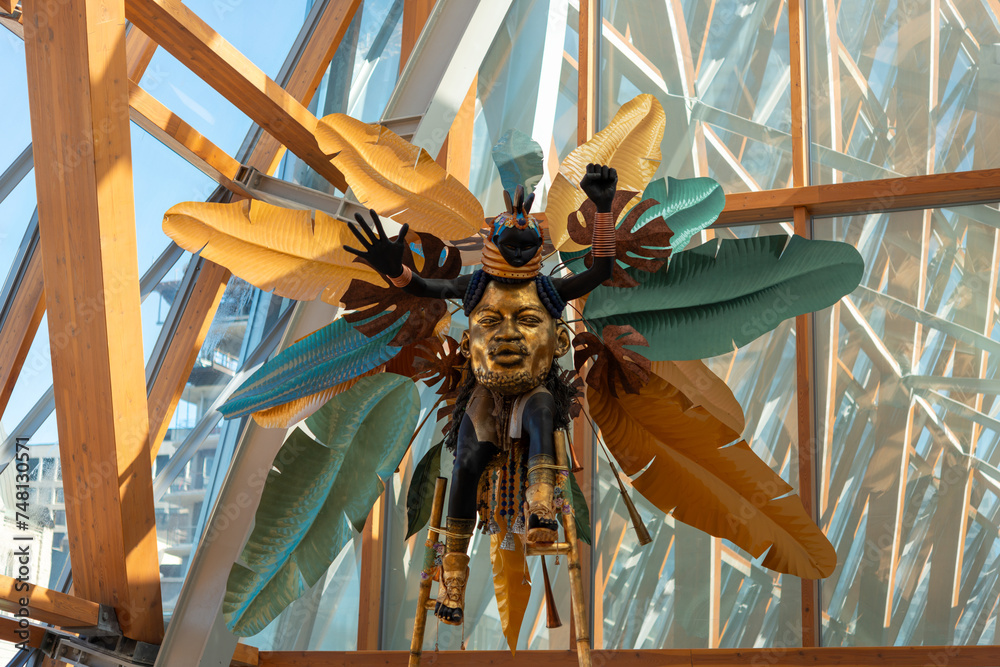 frontal view of Moko Jumbie by Zak Ové in the collection of the Art ...