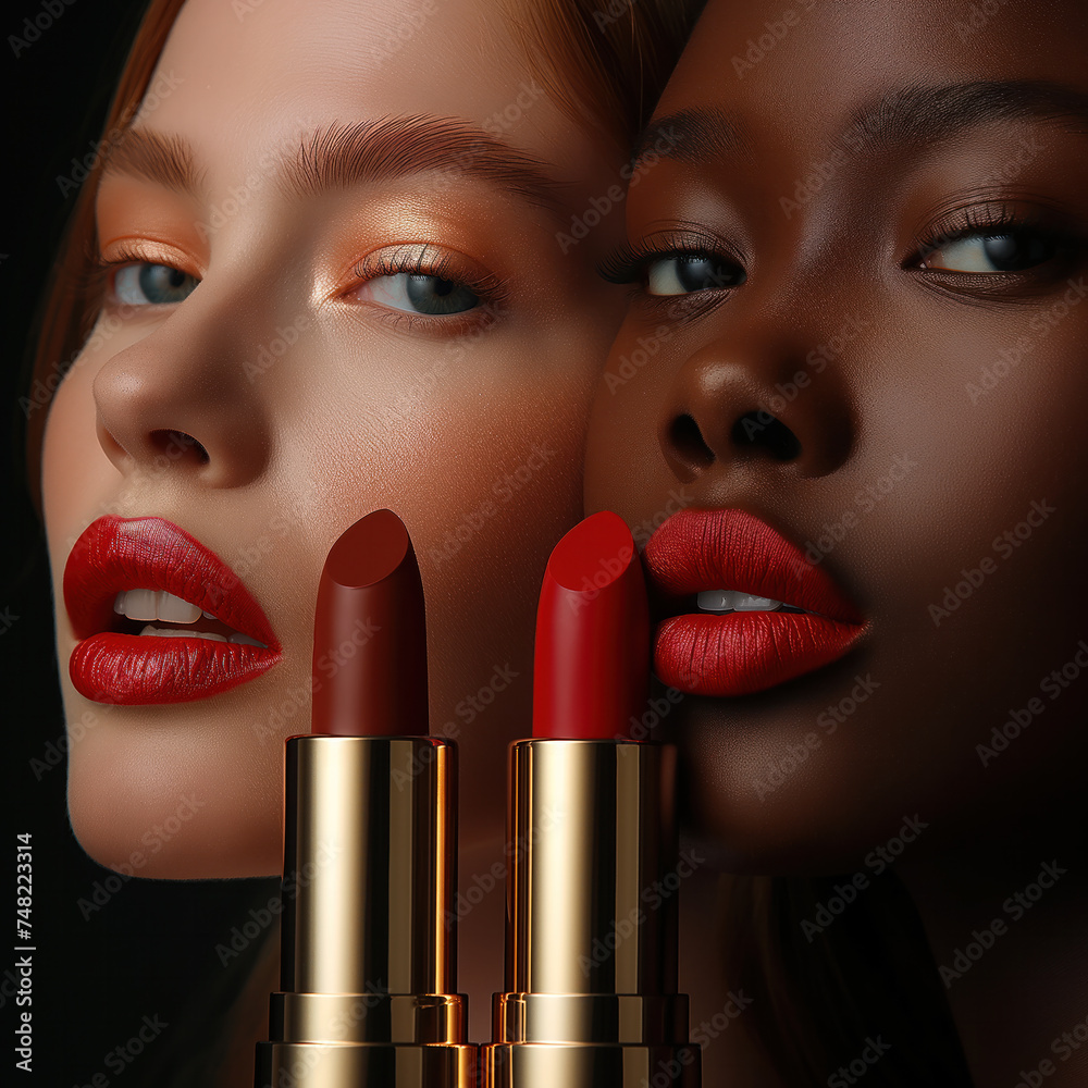 Lipstick Makeup Advertising , close up Lips. Red, website advertising ...