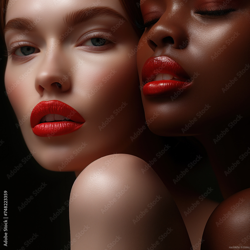 Lipstick Makeup Advertising , close up Lips. Red, website advertising ...