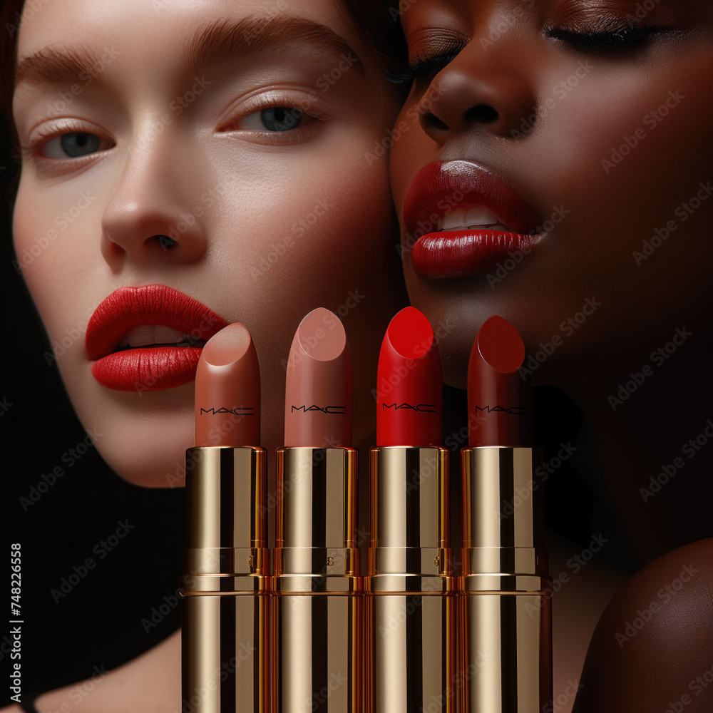Lipstick Makeup Advertising , close up Lips. Red, website advertising ...