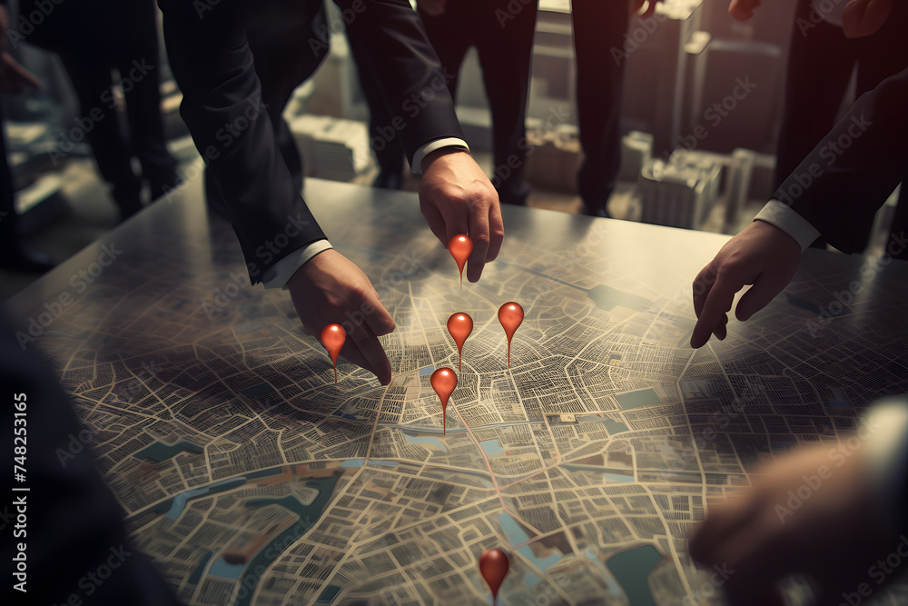 Hand pinning location on a map for business Stock Photo | Adobe Stock