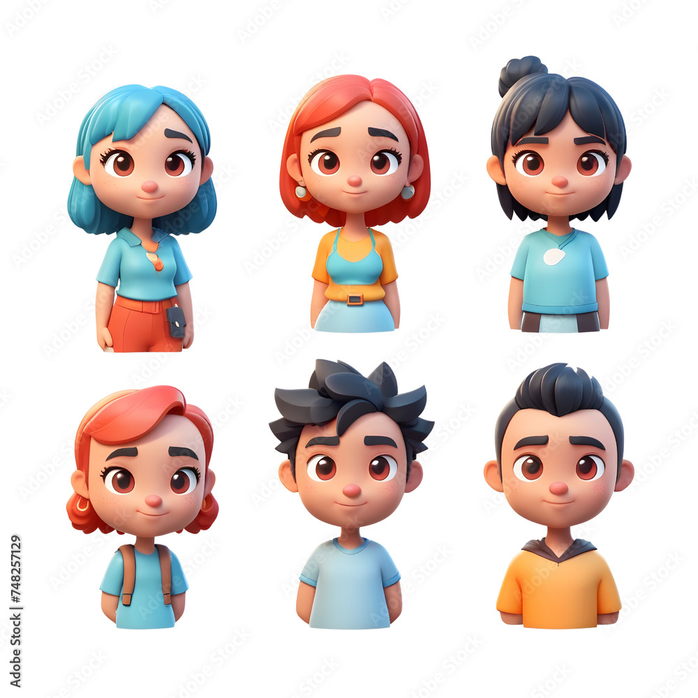 3d render pepole avatar collection on isolated transparent background ...