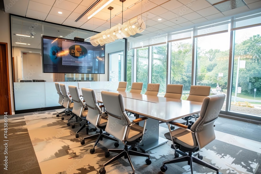 Sophisticated conference room designed for virtual meetings Featuring a ...