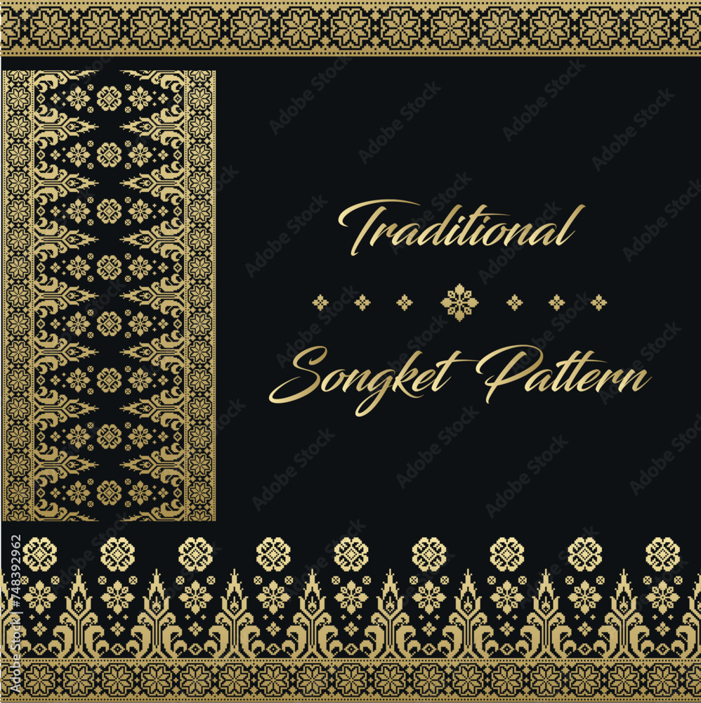 Black And Gold Traditional Songket Element PAttern Stock Vector | Adobe ...