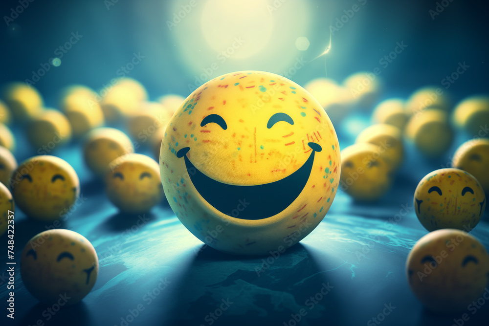 A colorful globe surrounded by smiling faces representing diverse ...