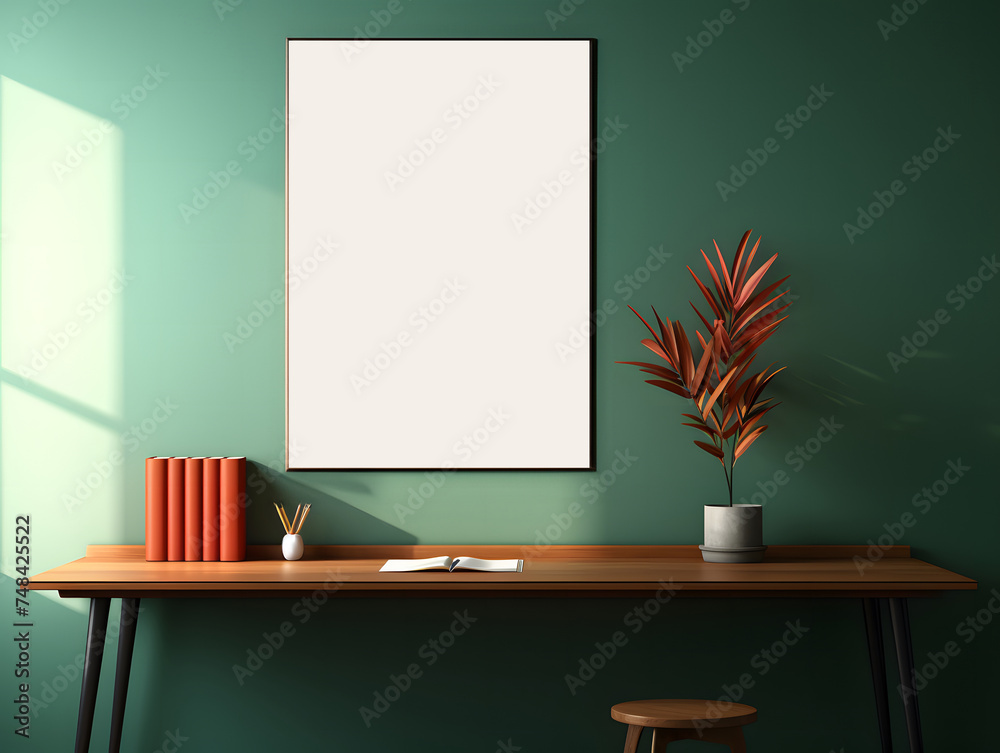 Interior design for work area with empty frame, Destop on work area ...