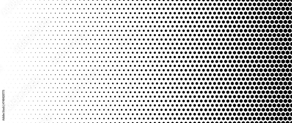 Hexagon halftone gradient texture. Abstract black and white hex ...