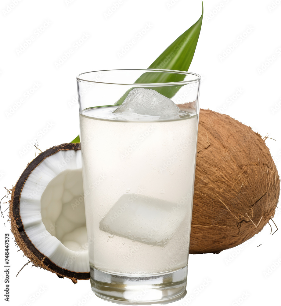 coconut water,glass of fresh coconut water isolated on white or ...