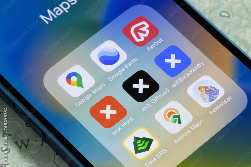 Portland, OR, USA - Jan 25, 2024: Assorted GPS navigation apps are seen ...