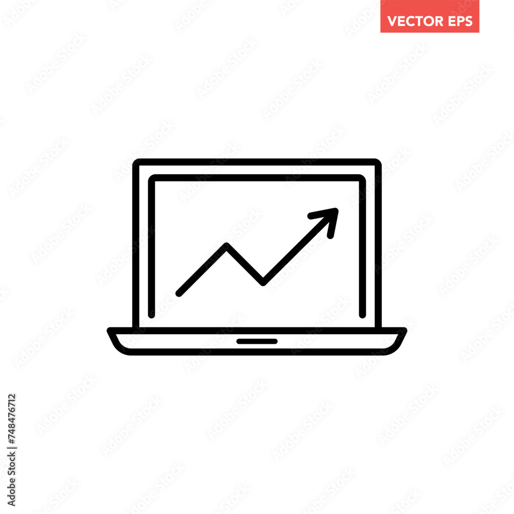 Black single data analysis on monitor line icon, simple financial ...