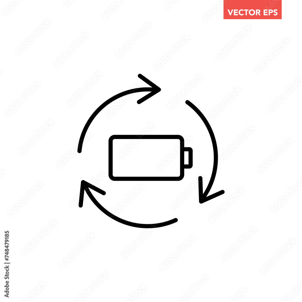 Black single recharge battery line icon, simple sustainable power ...