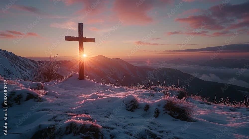 Silhouette jesus christ crucifix on cross on calvary sunset background ...