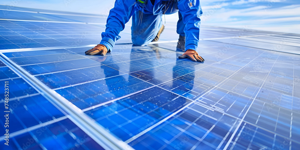 Renewable Energy Sprint: Man Running Alongside Polycrystalline Solar ...