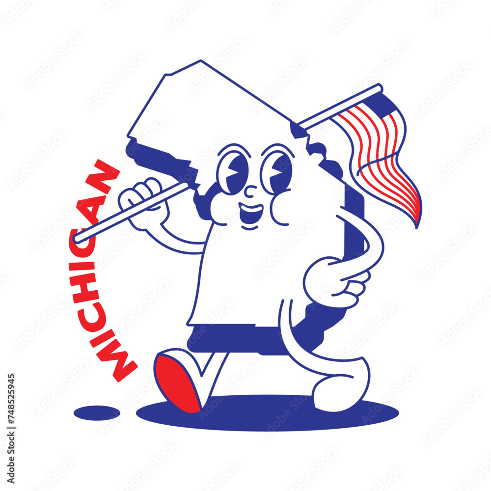 Michigan State retro mascot with hand and foot clip art. USA Map Retro ...