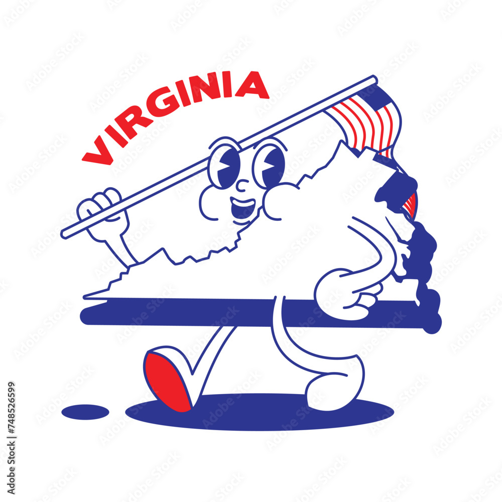 Virginia State retro mascot with hand and foot clip art. USA Map Retro ...