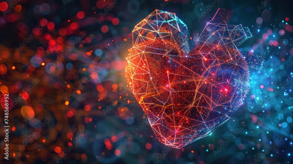 Abstract digital heart network takes shape, revealing its intricate ...