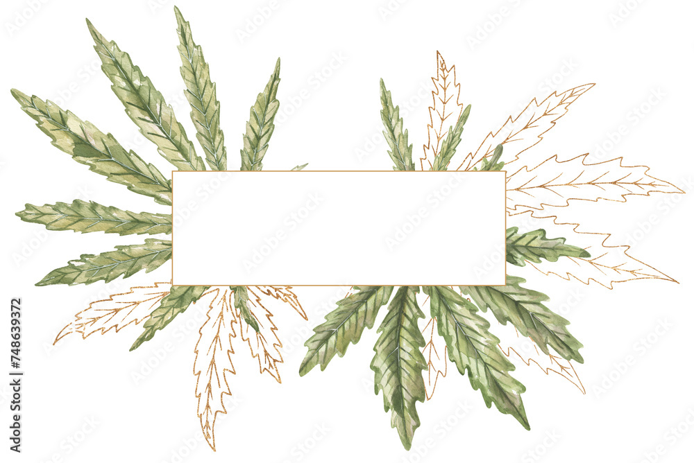 Ilustración de Stock Watercolor Medical Cannabis leaves frame ...