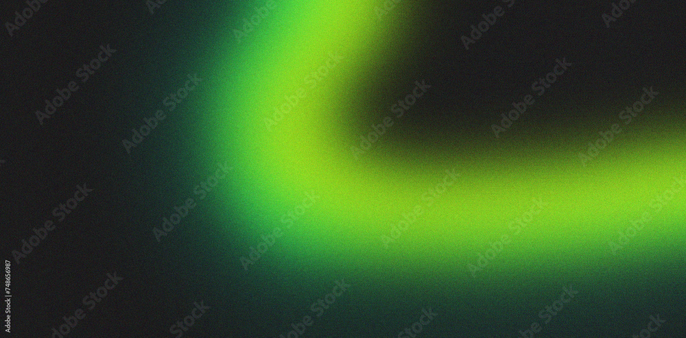 Green wave illuminated spots on black, grainy color gradient background ...