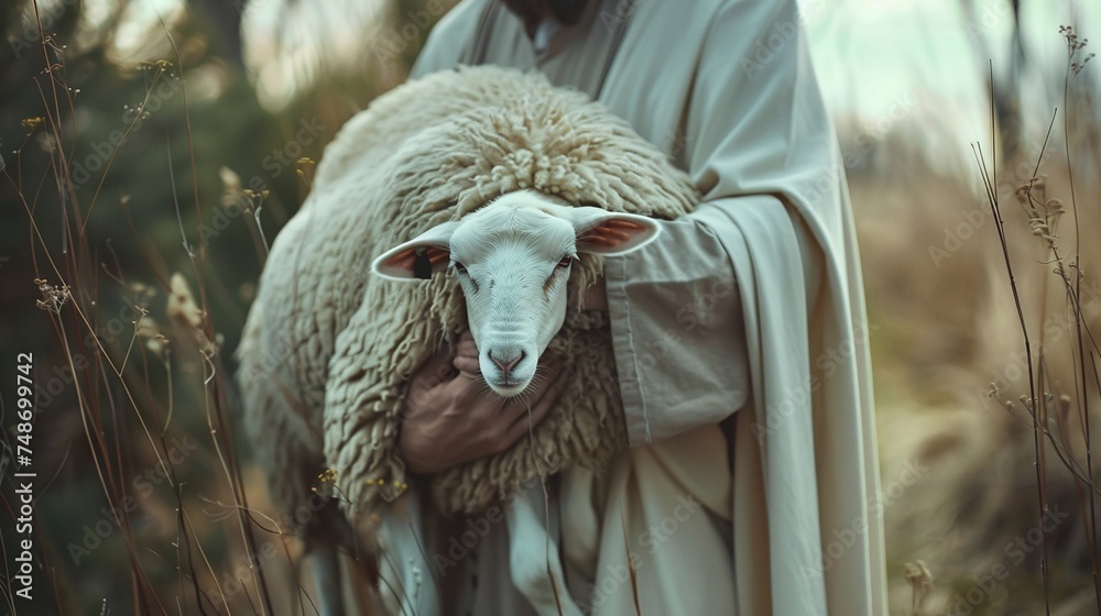biblical theme of salvation, jesus recovering lost sheep, carrying it ...