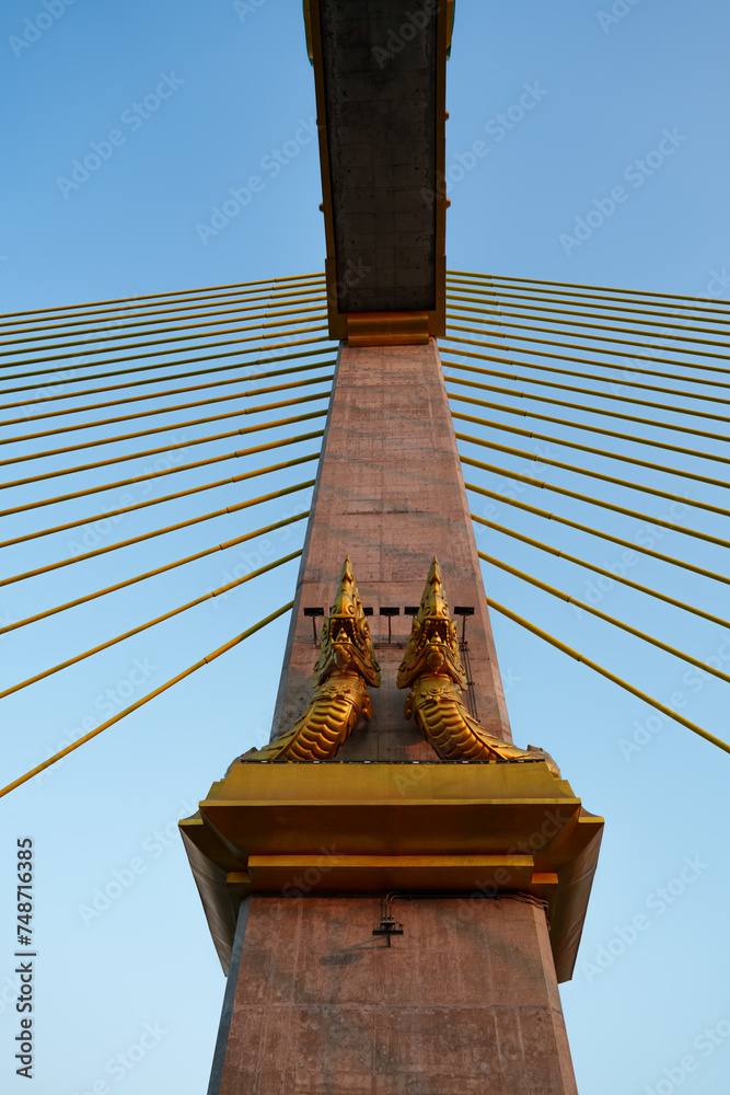 Cable-stayed Rama 9 Bridge over chao phraya river, Bangkok Thailand ...