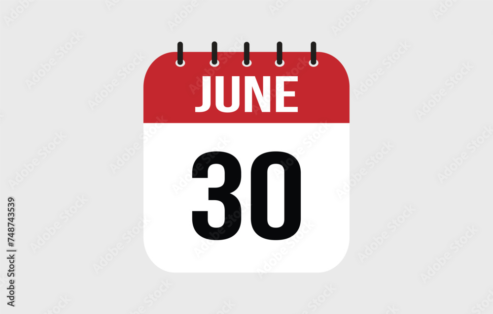 30 June Calendar. June Calendar Vector Illustration. Stock Vector ...