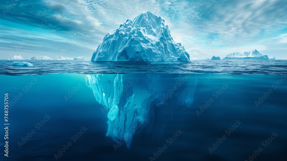An iceberg with visible and hidden layers, depicting the surface and ...