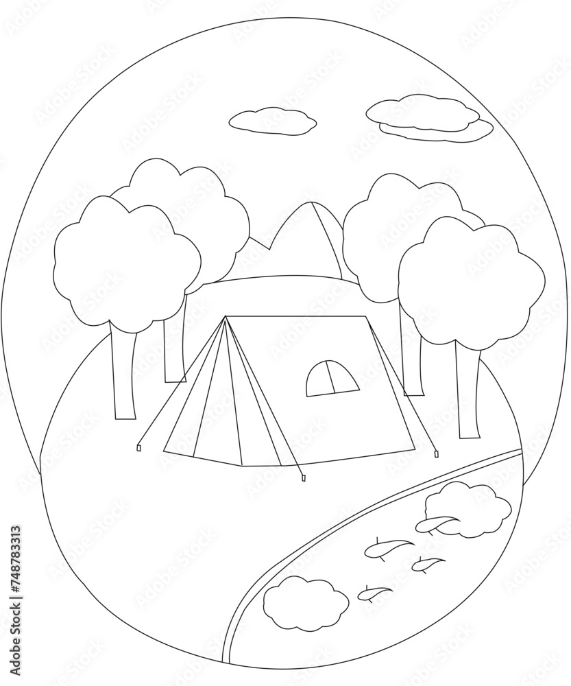 camp coloring page for school children Stock Vector | Adobe Stock