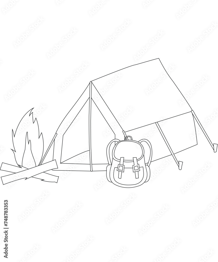 camp coloring page for school children Stock Vector | Adobe Stock