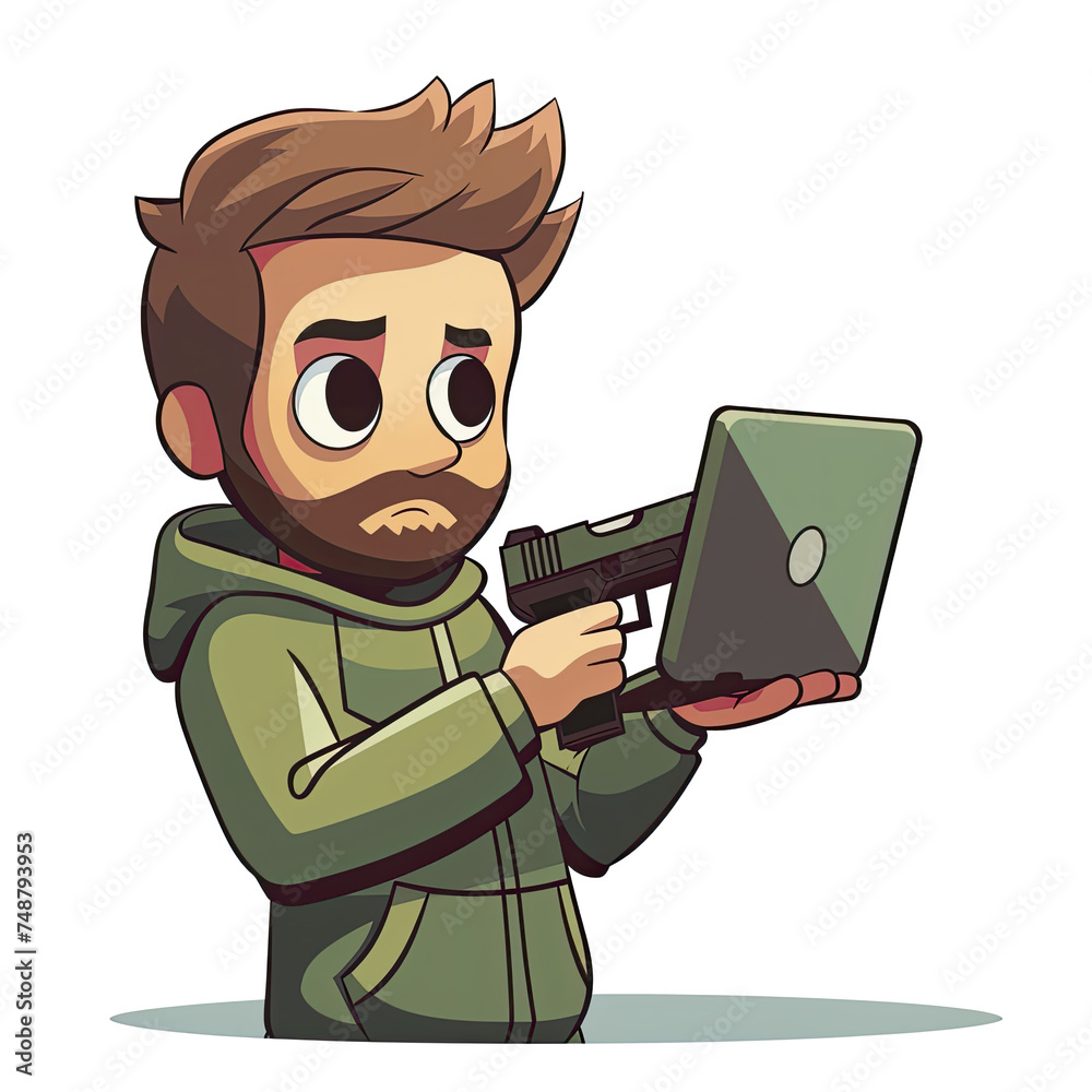 Ilustración de Stock Hacker Holding Gun Cartoon, Isolated Transparent ...