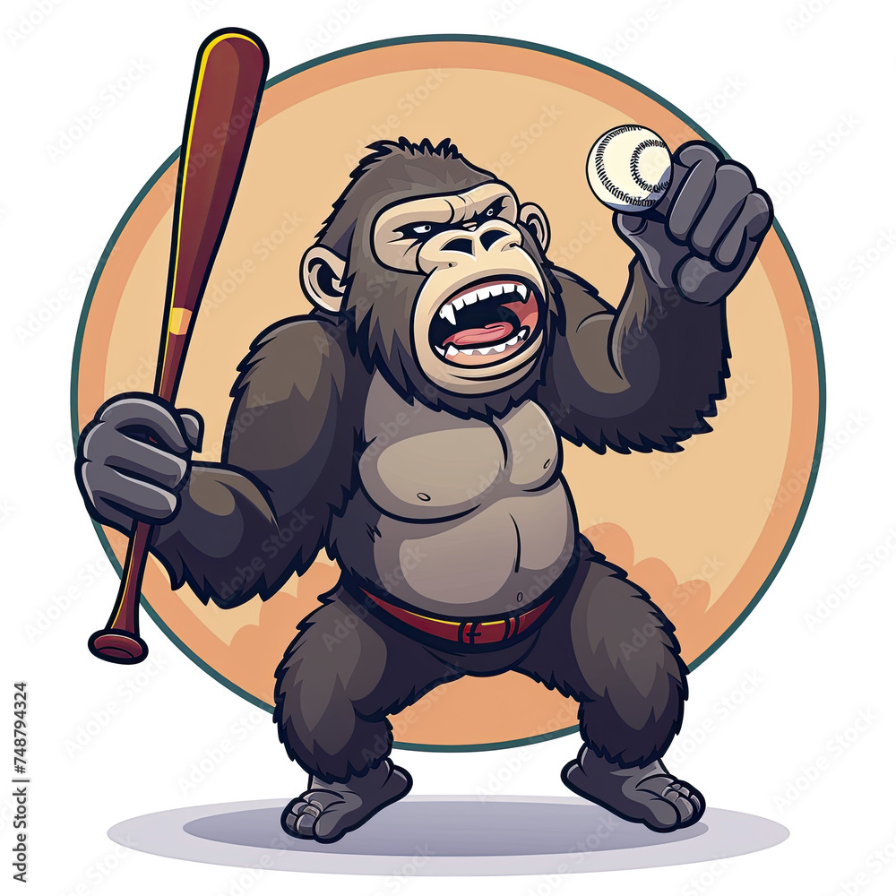 Gorilla Playing Baseball Cartoon, Isolated Transparent Background ...